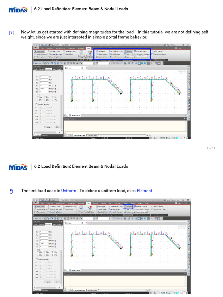 6.2 Load Definition_ Element Beam & Nodal Loads | PDF | Beam (Structure) | Mechanical Engineering