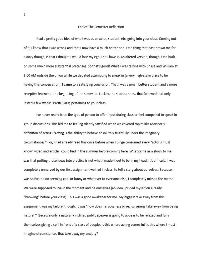 End of The Semester Reflection | PDF