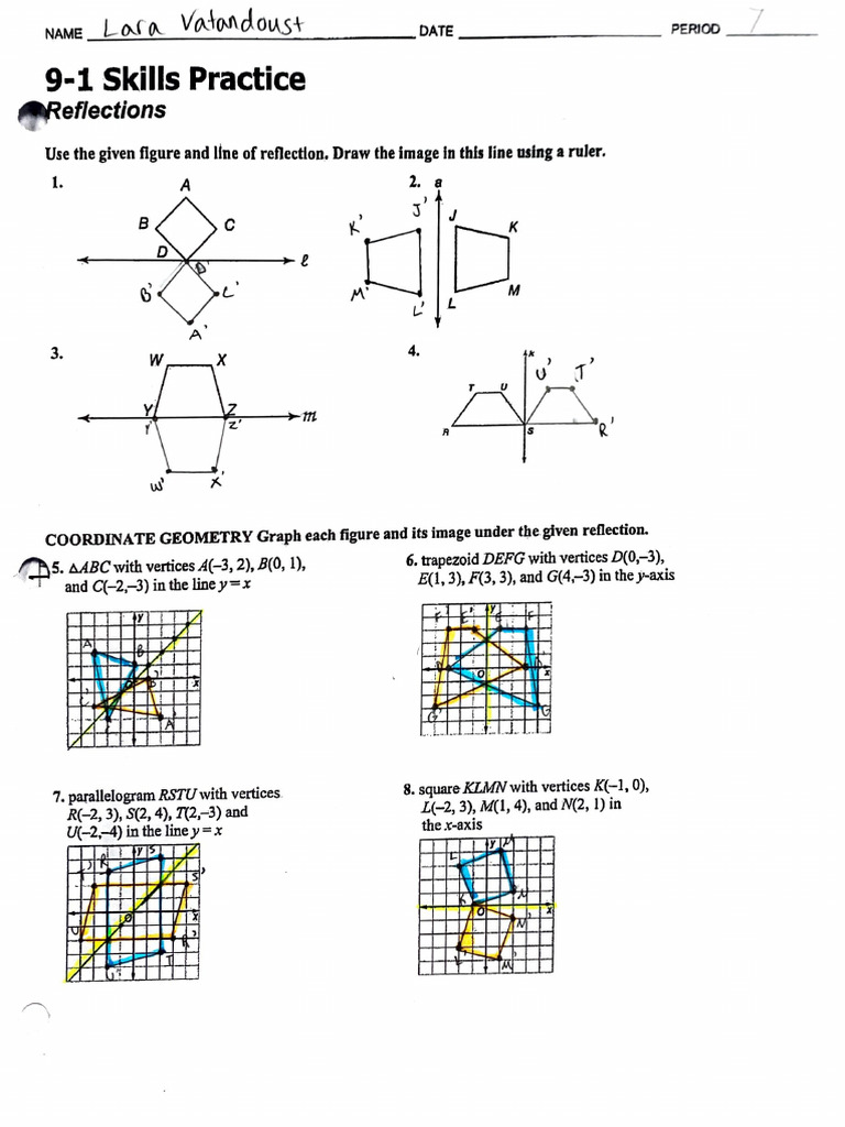 9.1 Reflections Homework Answer Key | PDF | Geometry | Mathematical ...