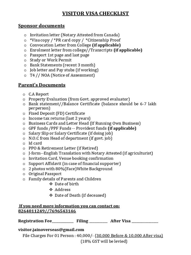 01 Visitor Visa Checklist | PDF