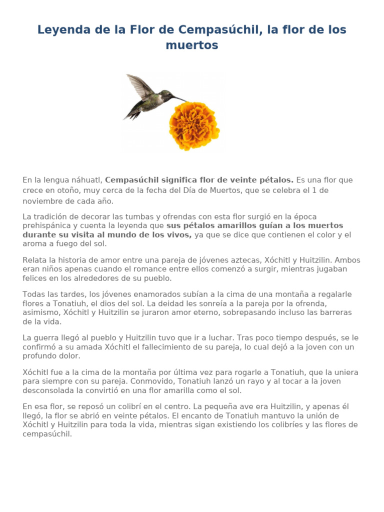 La Leyenda de La Flor de Cempasúchil | PDF