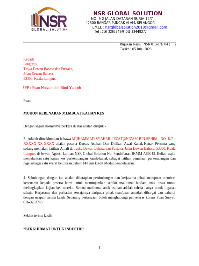 SURAT KEBENARAN AMALI KAJIAN KES | PDF