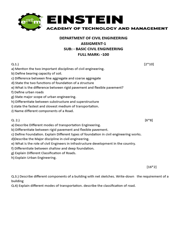 Assigment-1 ( Basic Civil Engineering) | PDF