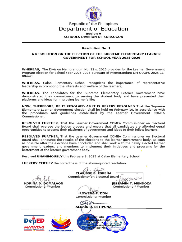 Supreme Elementary Learner Election 2025 | PDF | Government