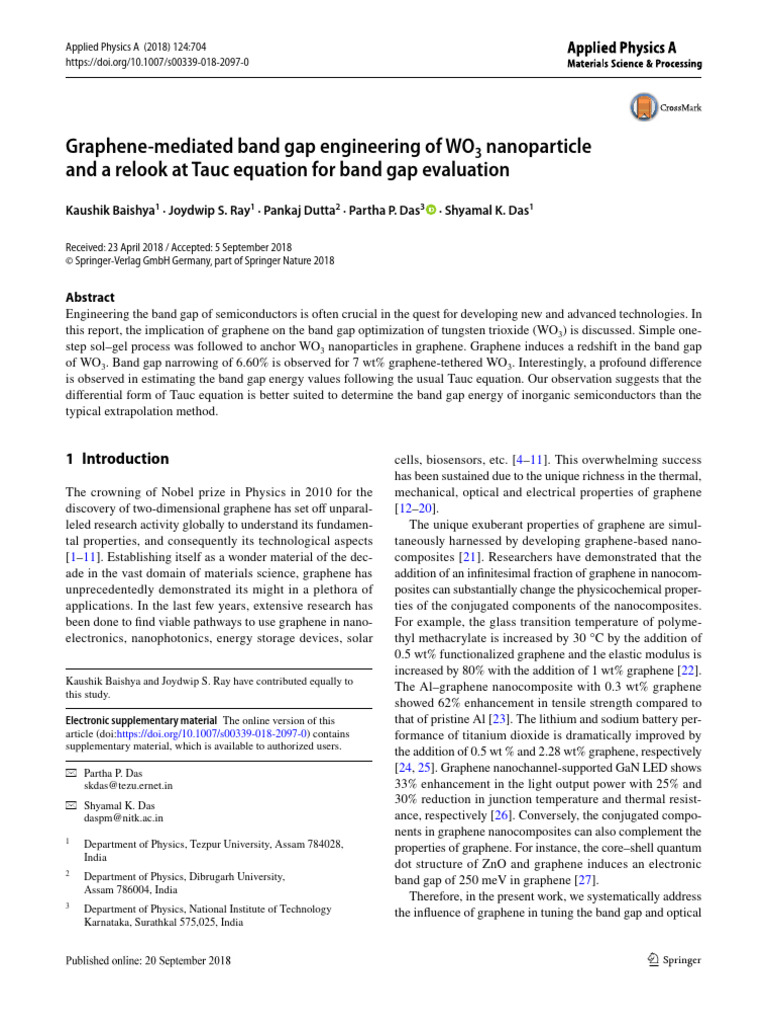 Graphene-mediated band gap engineering of WO3 nanoparticle | PDF ...