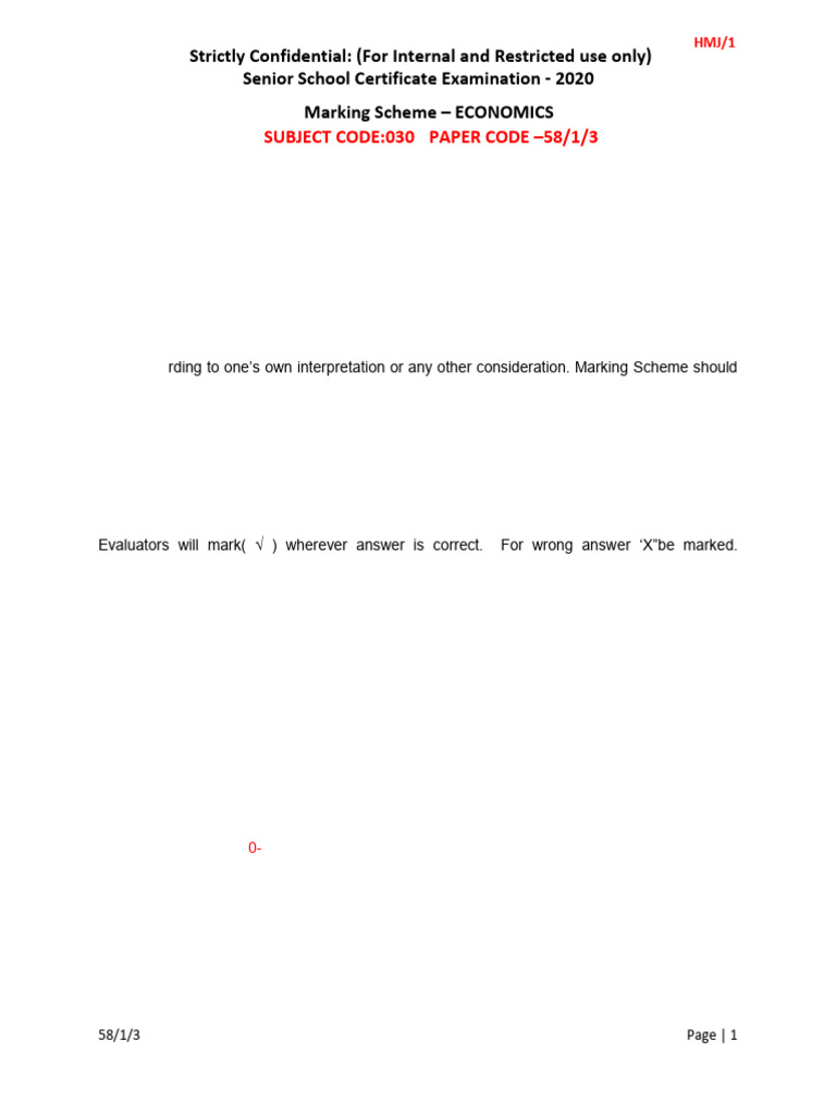 Economics (030) Set 58-1-3 Class Xii Marking Scheme 2020 | PDF | Money ...
