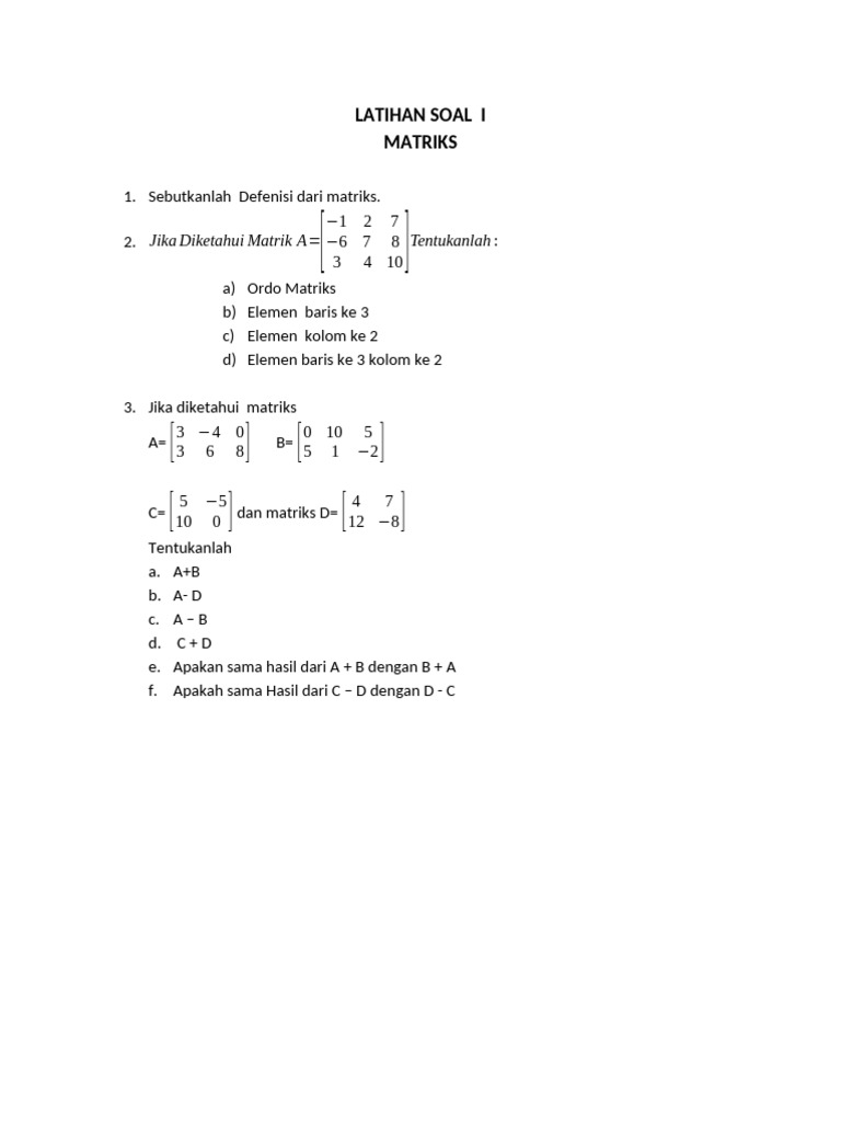Latihan Soal Matriks I | PDF