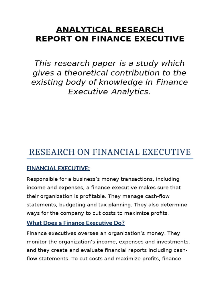Finance Executive Role and Skills Analysis | PDF | Business | Economies