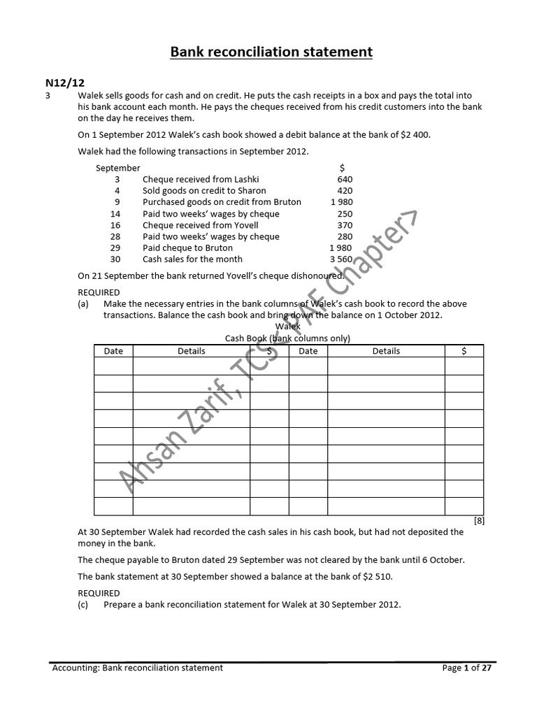 Bank reconciliation-FULL WORKSHEETS | PDF | Debits And Credits | Banks