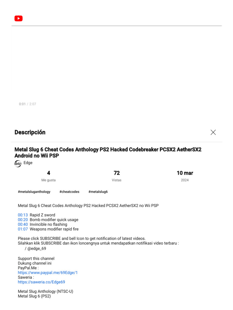 Metal Slug 6 Cheat Codes Anthology PS2 Hacked Codebreaker PCSX2 AetherSX2 Android no Wii PSP ...