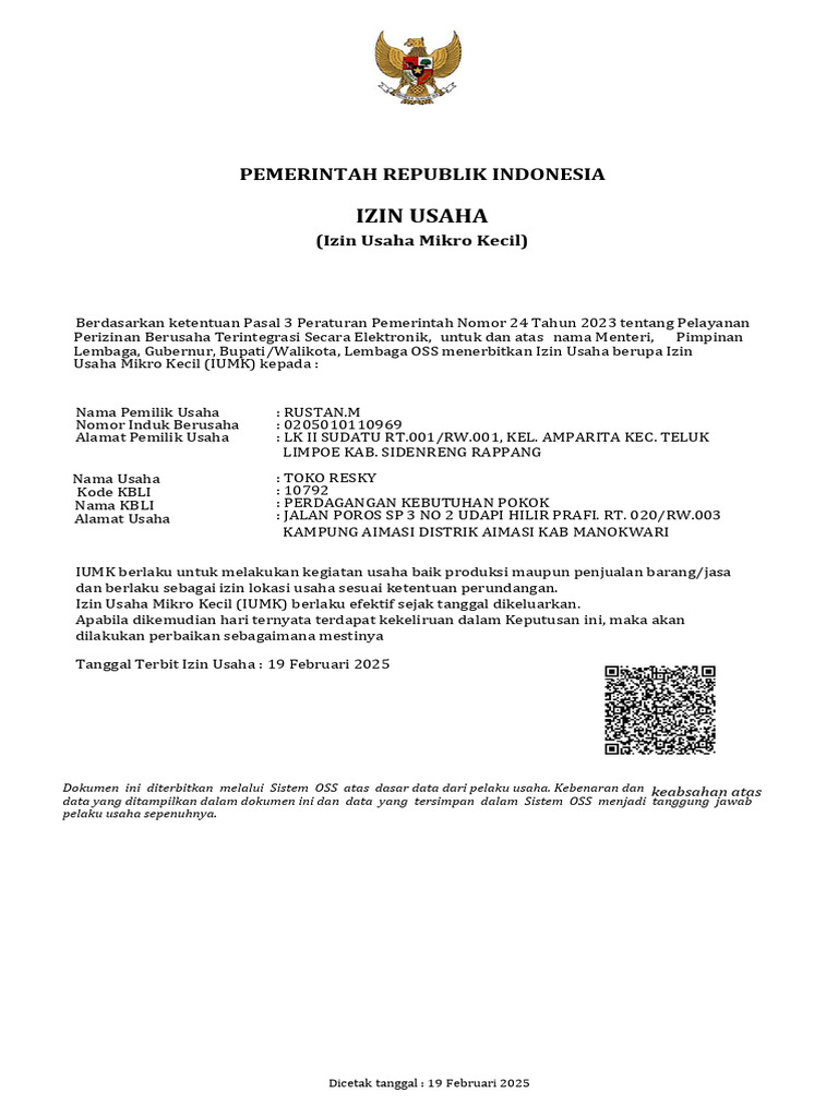Izin Usaha Mikro Kecil (IUMK) 2025 | PDF