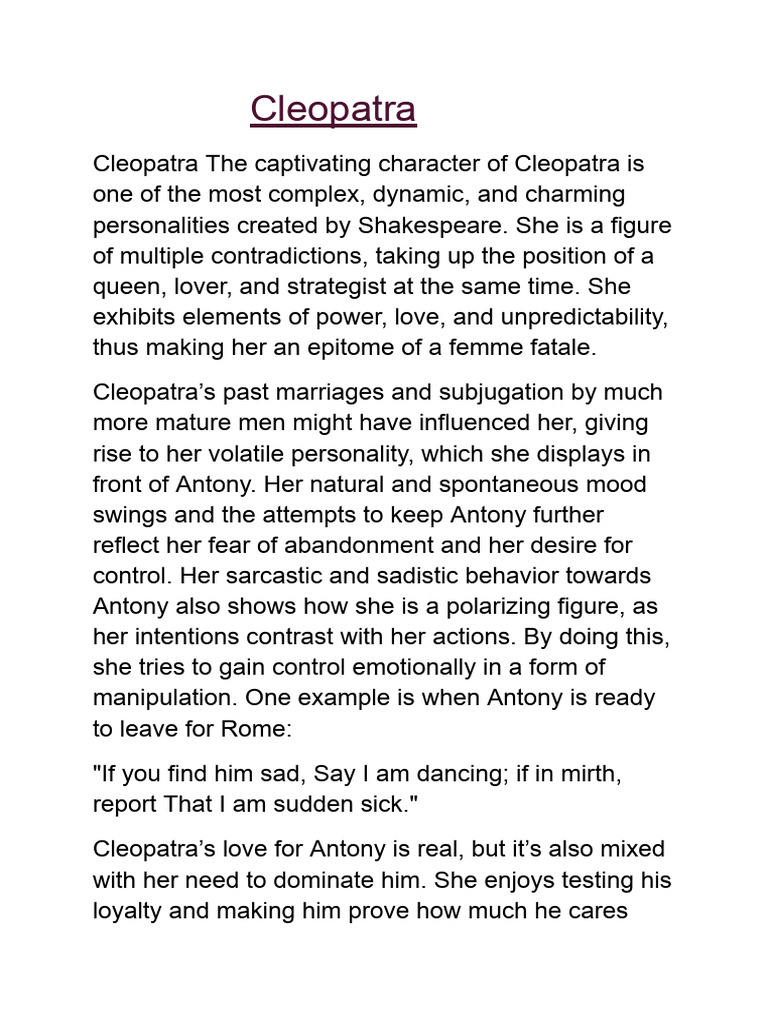 Character Analysis of Antony and Cleopatra | PDF | Mark Antony | Augustus