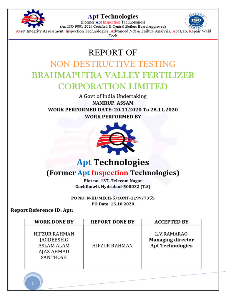 Non-Destructive Testing Report for BVFCL | PDF | Nondestructive Testing ...