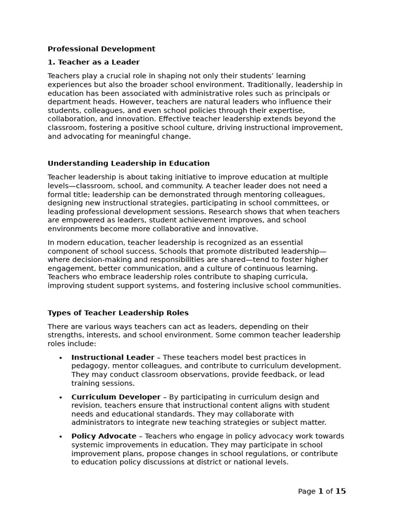 Teacher Professional Development | PDF | Teachers | Mentorship