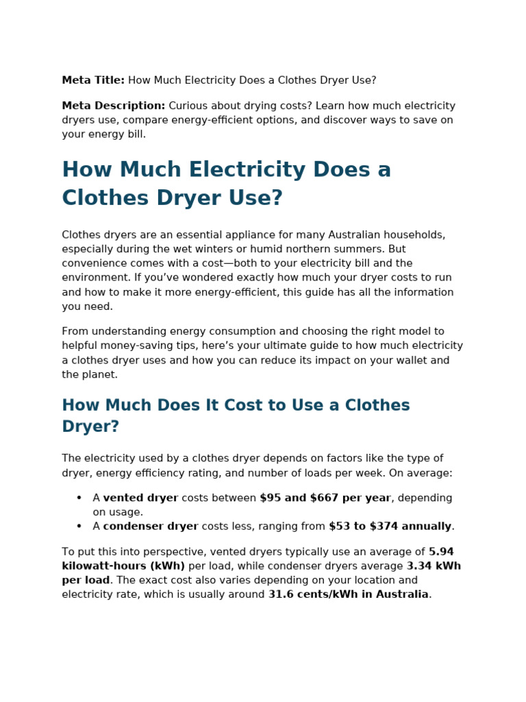 Clothes Dryer Energy Use Explained | PDF | Clothes Dryer | Efficient ...