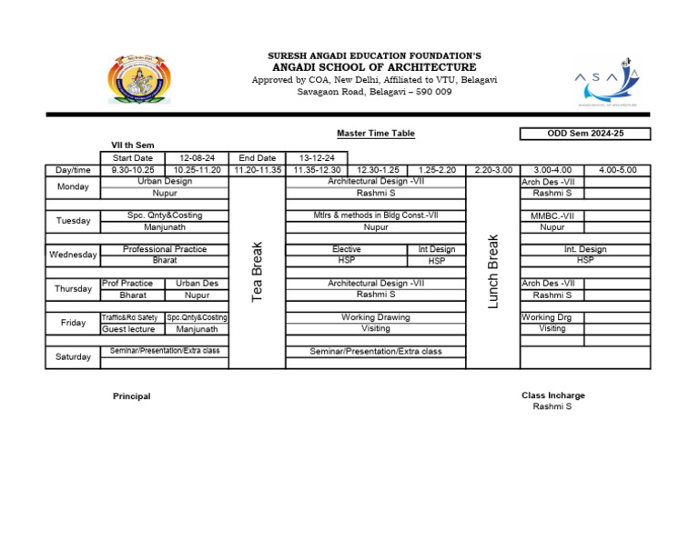 7th Sem time table | PDF