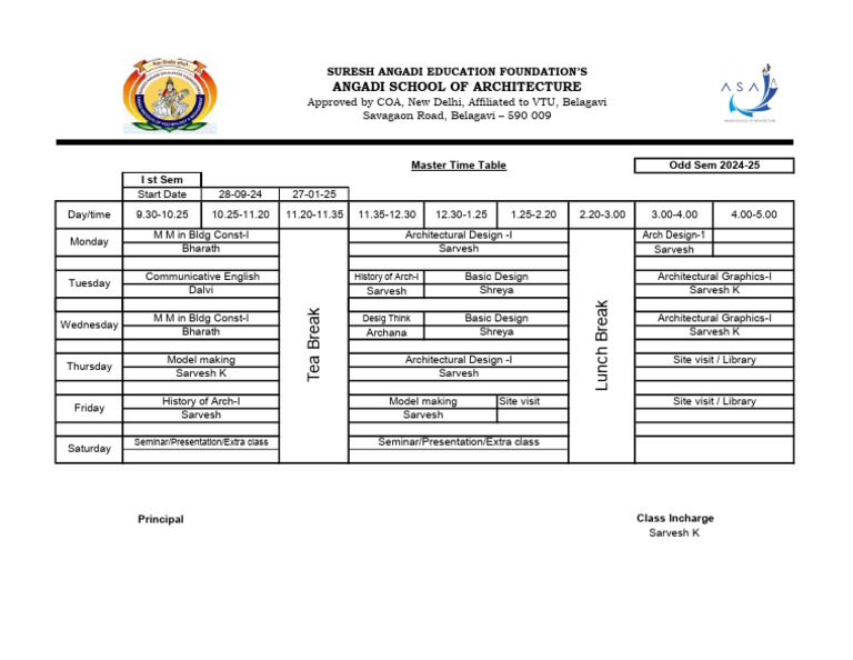 1st Sem time table | PDF