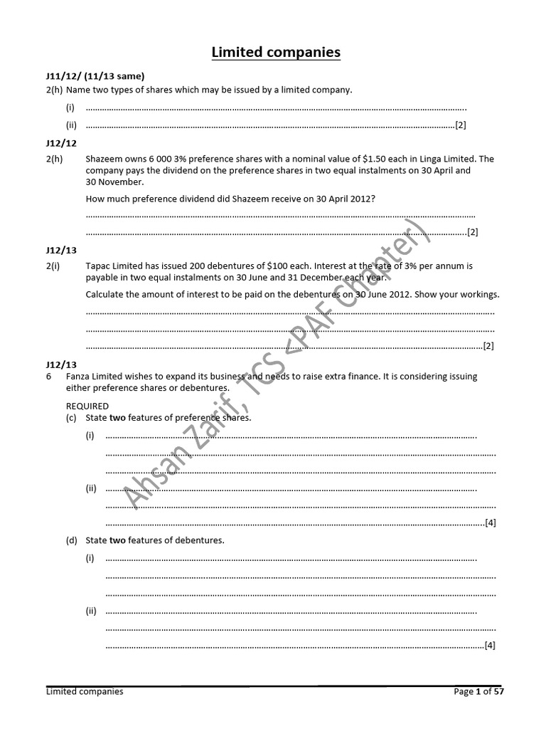 Types of Shares in Limited Companies | PDF | Dividend | Preferred Stock