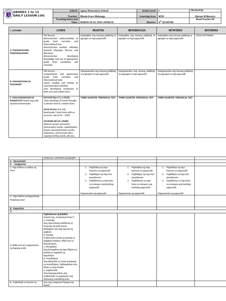 DLL - MTB 1 - Q3 - W8 | PDF