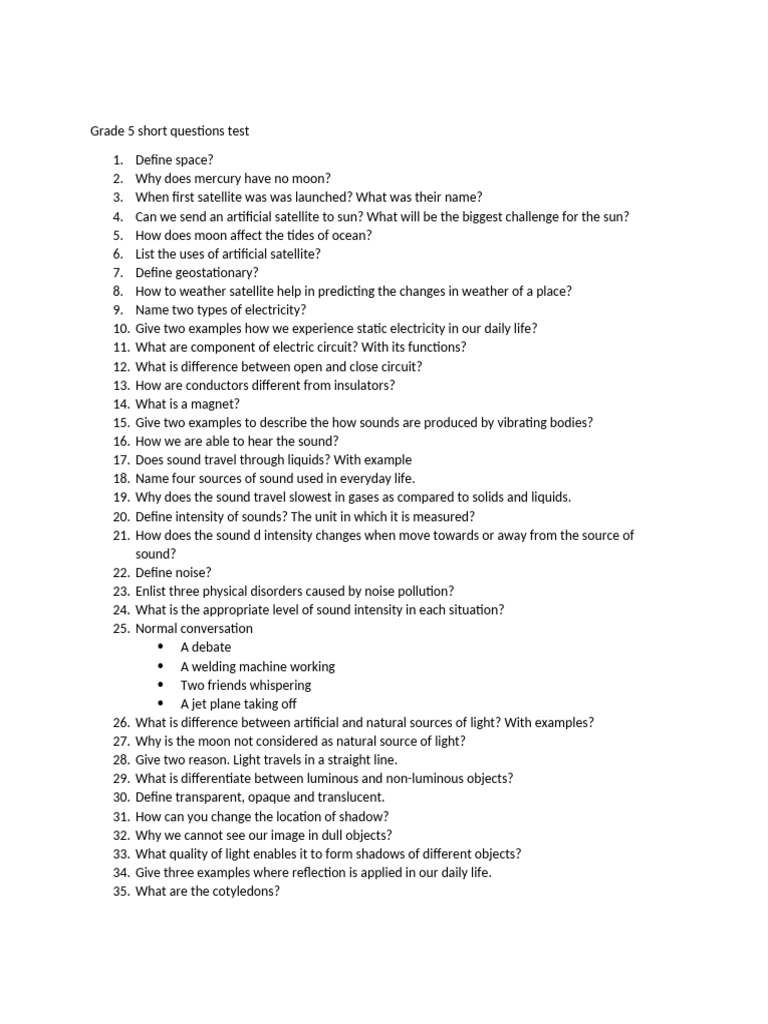 Grade 5 Science MCQ Practice Questions | PDF