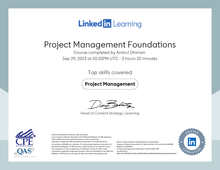 Project Management Foundations Course Completion | PDF