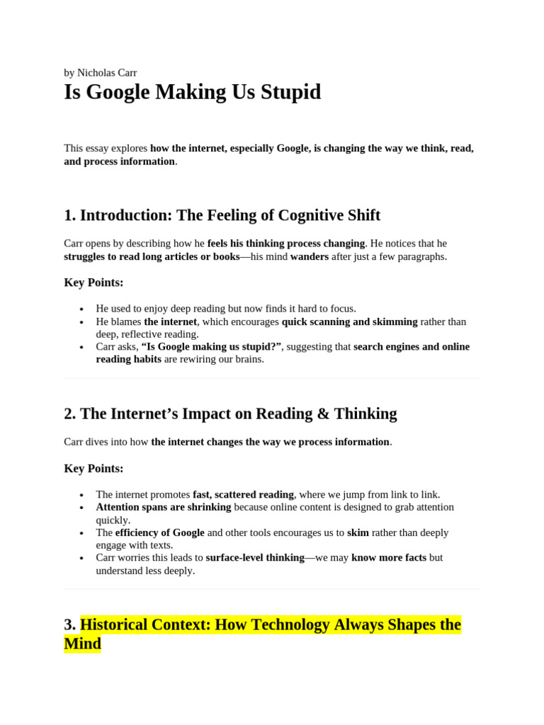 Is Google Making Us Stupid? Analysis | PDF | Cognition | Psychology