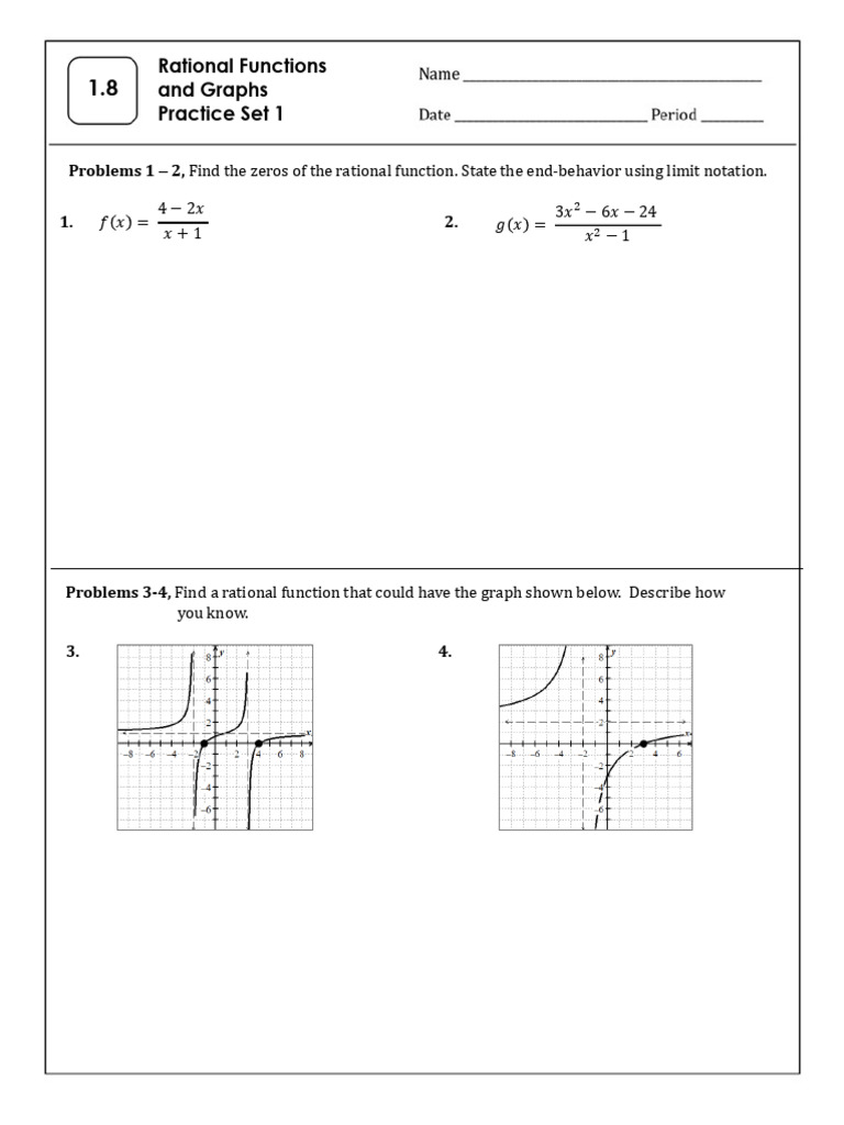 Practice 1 8 Rational Functions And Zeros Pdf