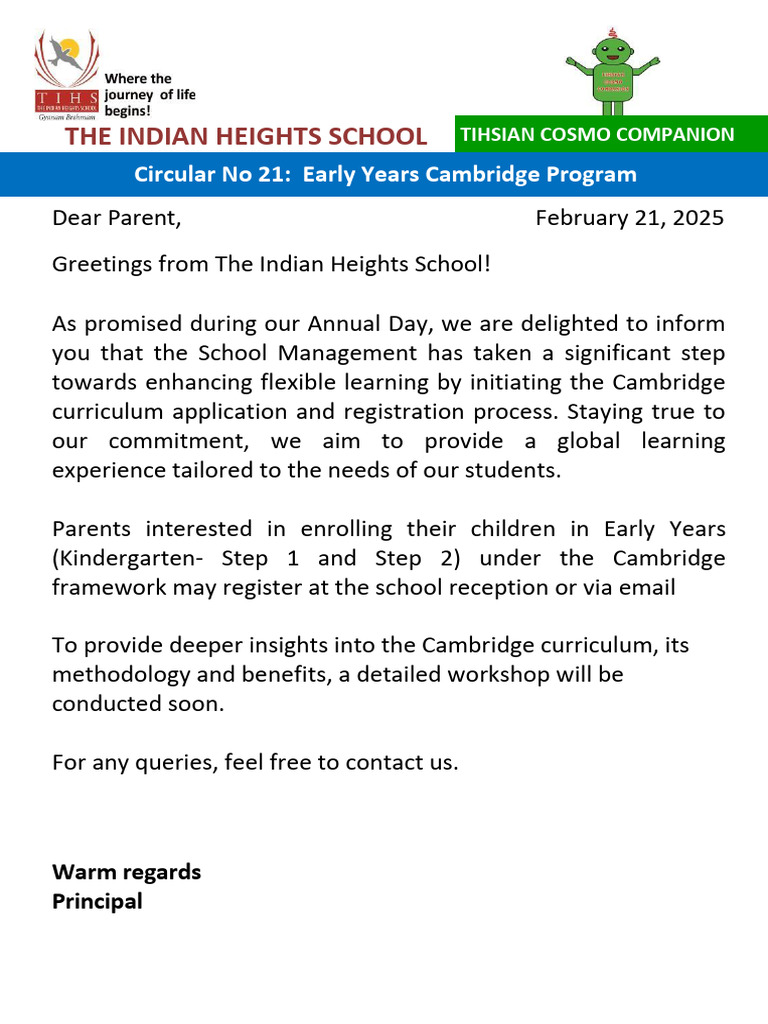 Early Years Cambridge Program Update | PDF