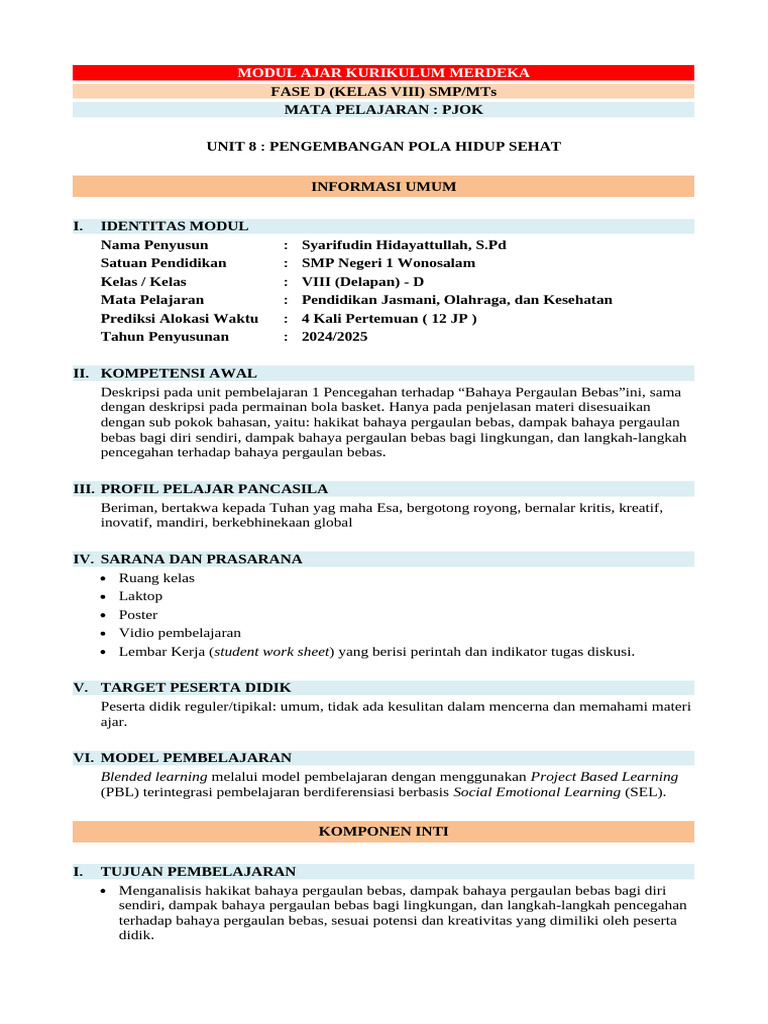 Modul PJOK 8 Unit 8 | PDF