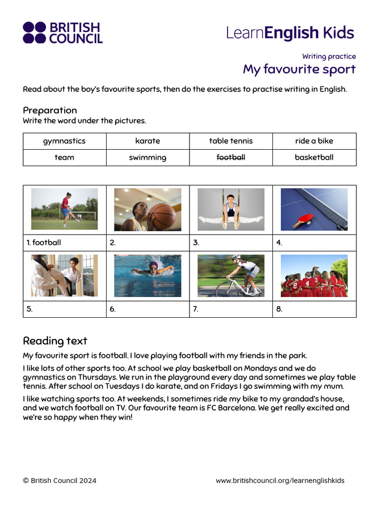 My Favourite Sport Writing Practice | PDF | Sports