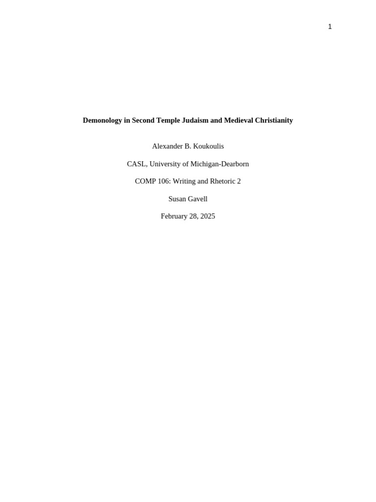 APA Mini-Research Paper - Alexander Koukoulis | PDF | Satan | Serpents In The Bible