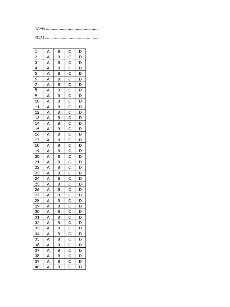 Student Answer Sheet Template | PDF