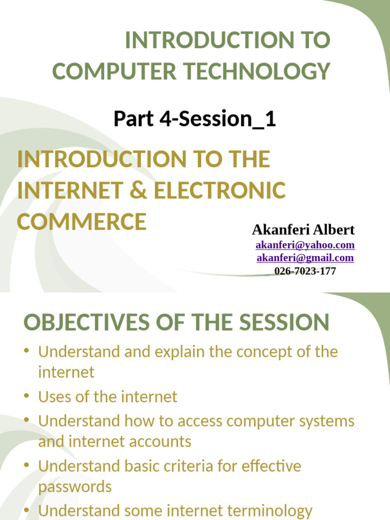 ICT-INTRODUCTION TO THE INTERNET - Part - 4 - Session - 1 | PDF | World Wide Web | Internet & Web