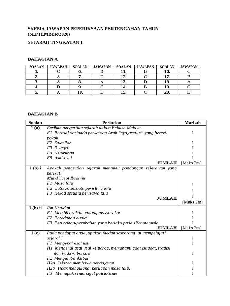 SEJ Skema Jawapan t.1 2021 | PDF