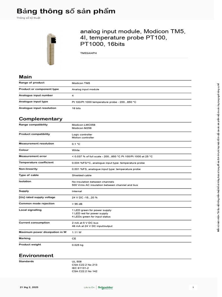 Schneider Electric - Modicon-TM5-IP20-modular-I-O-system - TM5SAI4PH | PDF