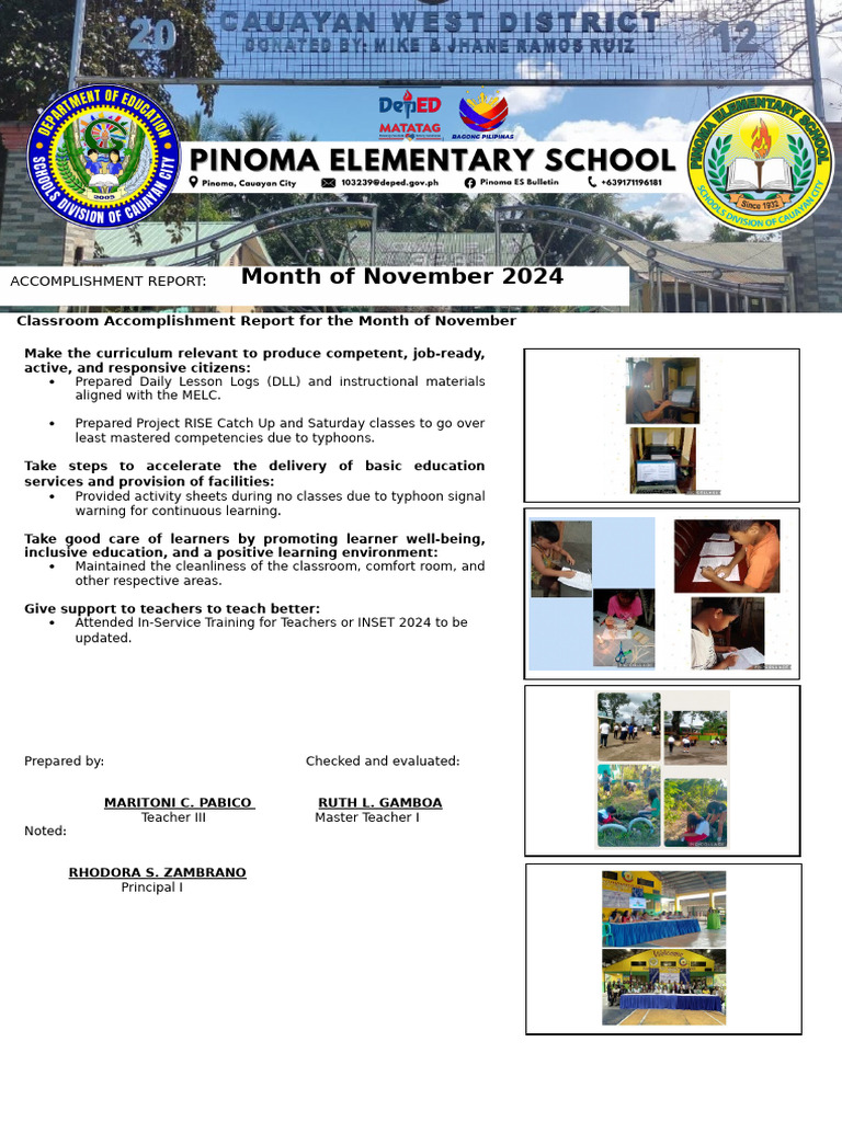 Accomplishment Report November 2024 Grade VI-Pine | PDF