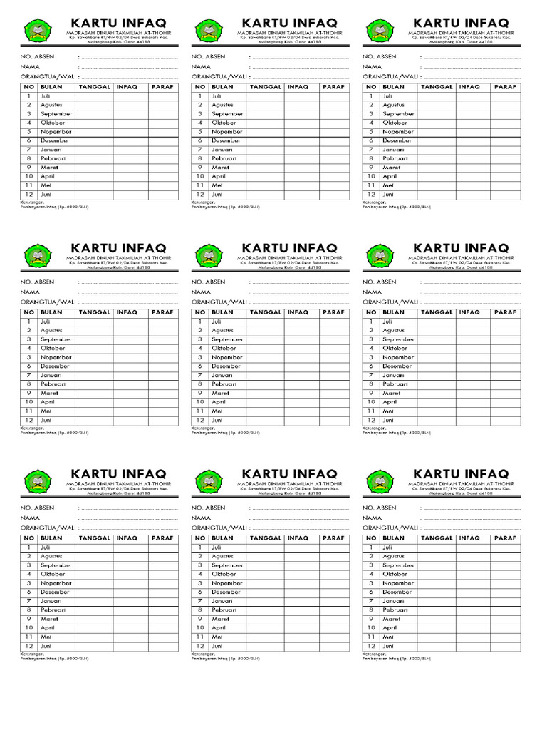 Kartu Infaq MDT | PDF