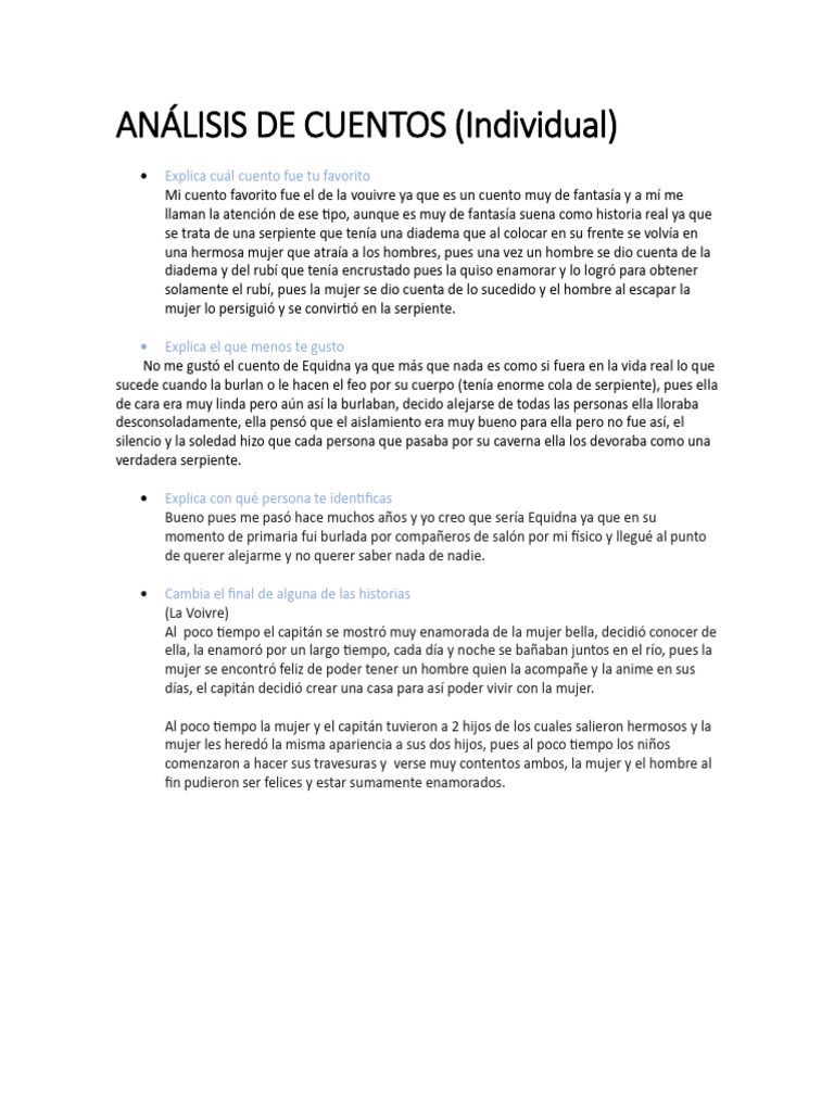 ANÁLISIS DE CUENTOS (Individual) : Explica Cuál Cuento Fue Tu Favorito ...