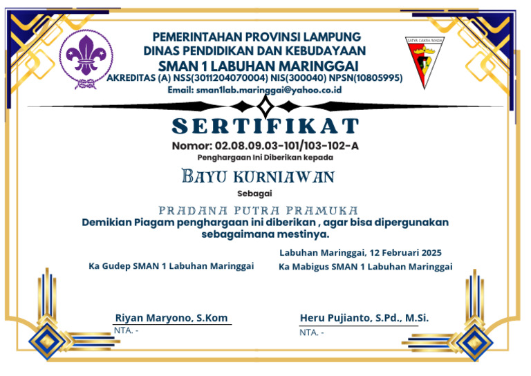 Sertifikat Penghargaan PRADANA PRAMUKA BAYU KURNIAWAN | PDF