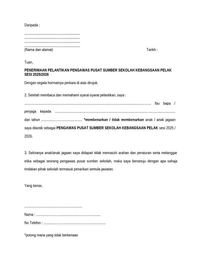 Surat Penerimaan Lantikan PSS | PDF
