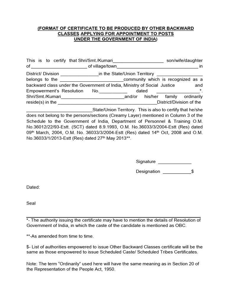 Obc-Certificate-Format 2013 | PDF