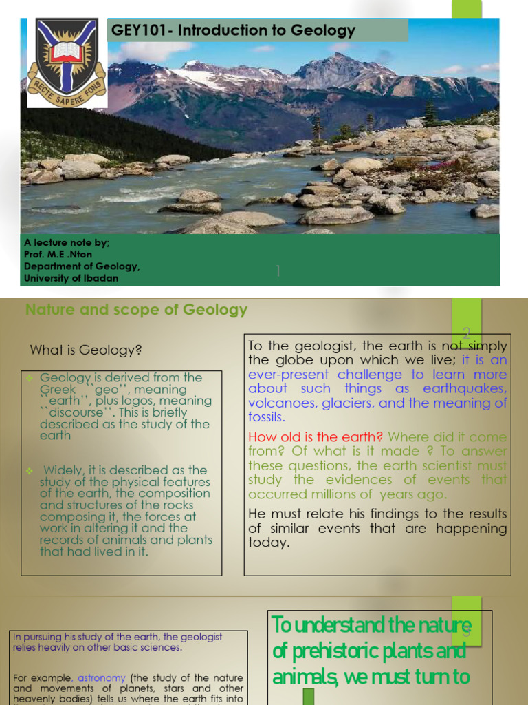 GEY 101- Introduction to Geology 1- Prof M.E.nton-LMS Teaching Slides-2024-2025 | PDF ...