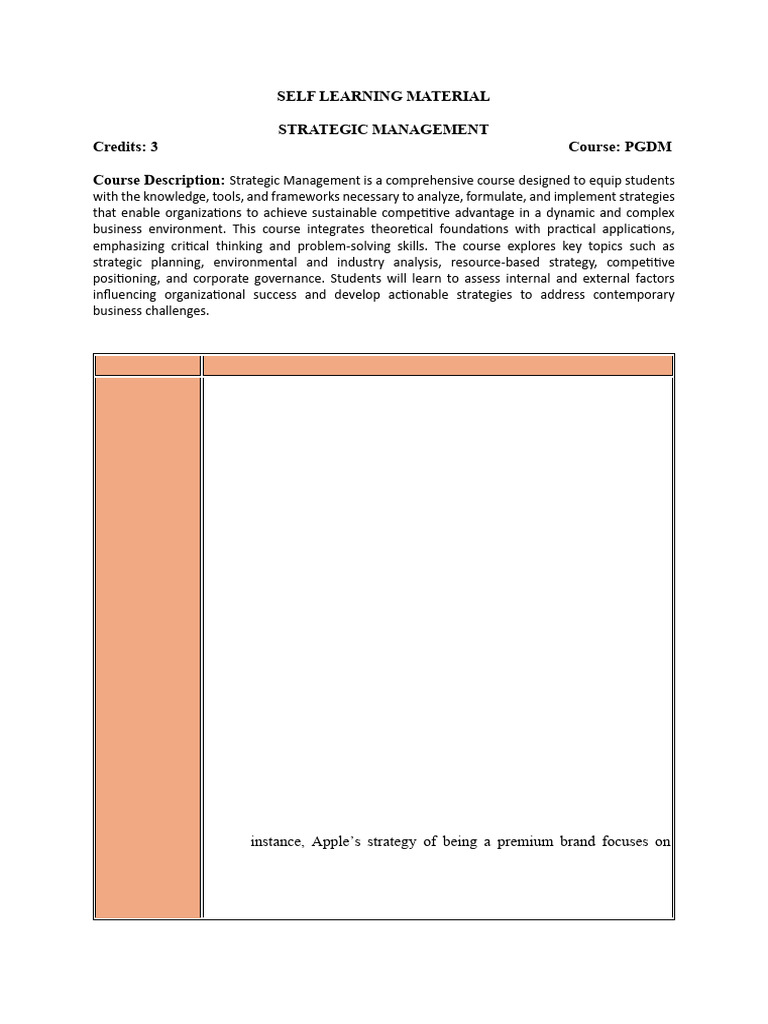 Strategic Management-Self Learning Material | PDF | Strategic Management | Goal