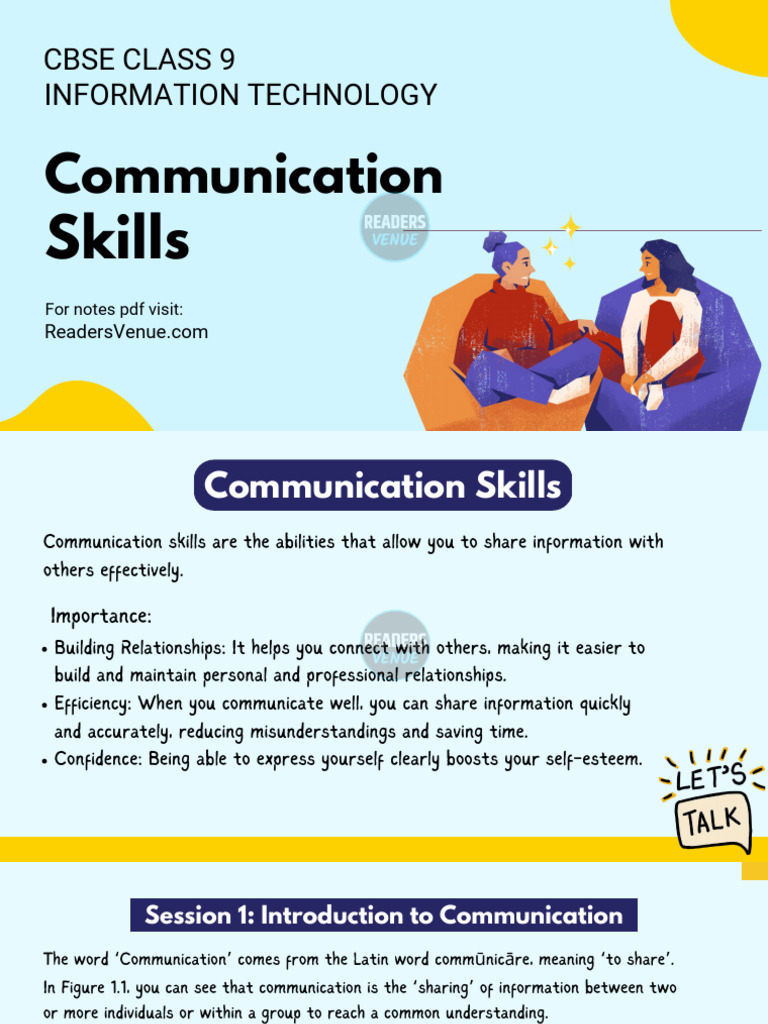Communication Skills Class 9 Notes Readers Venue | PDF | Communication ...