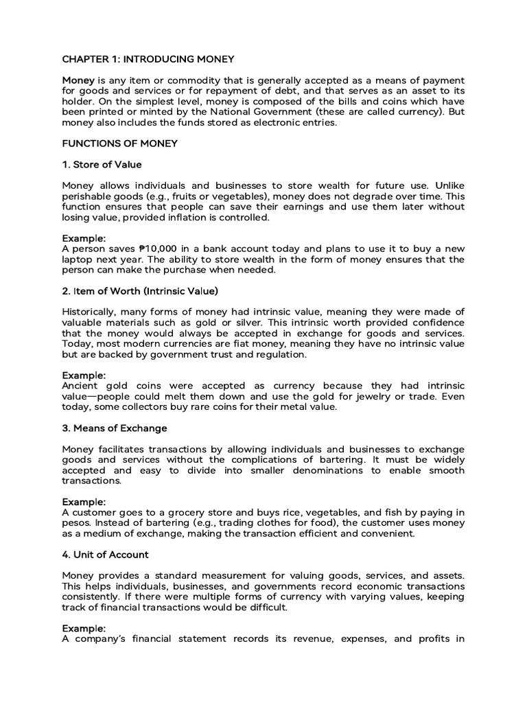 Topic 1 Introducing Moneyy | PDF | Money Supply | Money