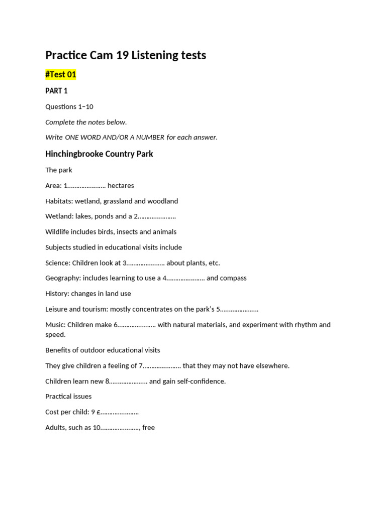 Practice Cam 19 Listening Tests | PDF | Forests