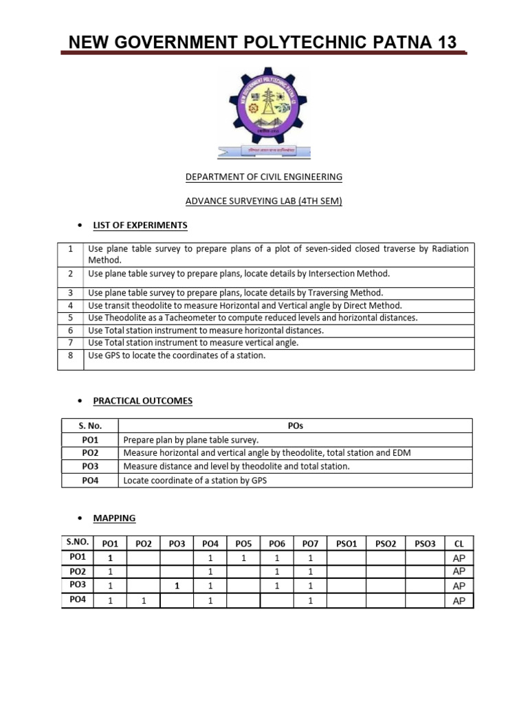 Advanced Surveying Lab Manual | PDF | Surveying | Global Positioning System