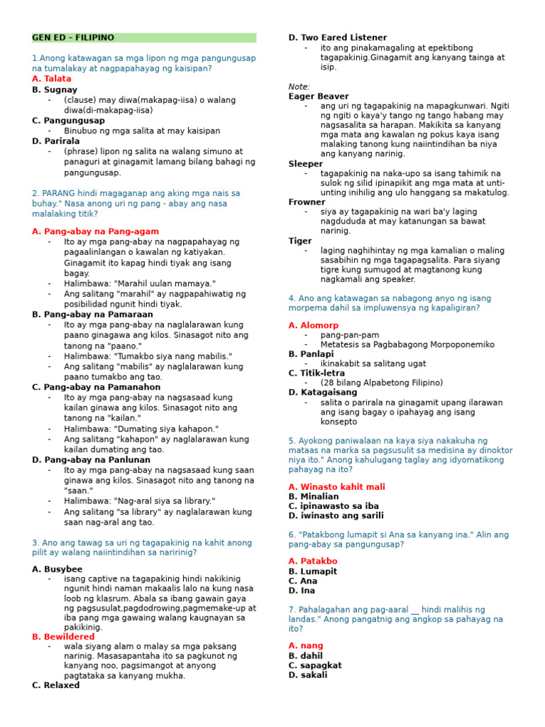 Gen Ed - Filipino | PDF