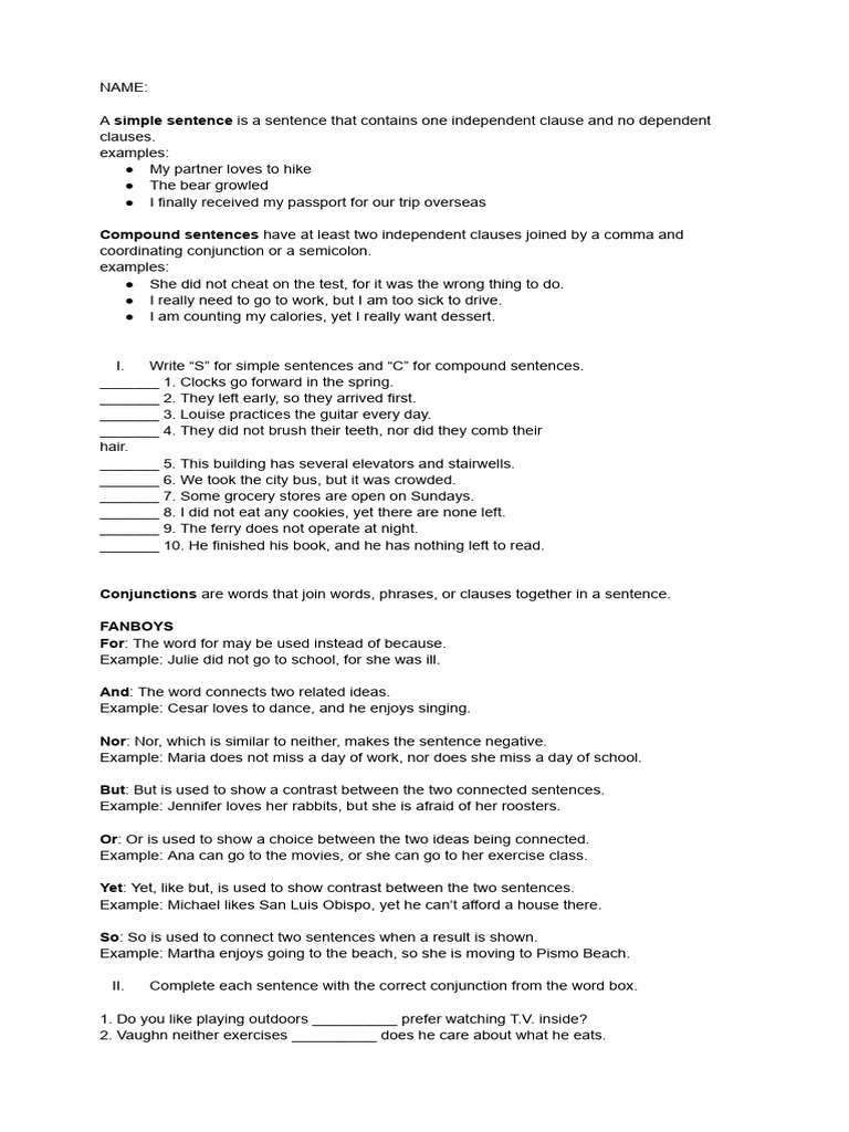 Simple vs. Compound Sentences Guide | PDF | Semantics | Linguistics