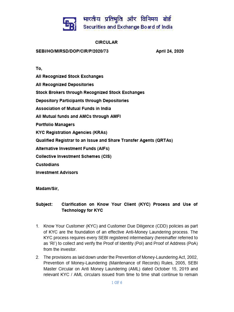 SEBI - Know Your Client (KYC) Process Anduse of Technology For KYC ...